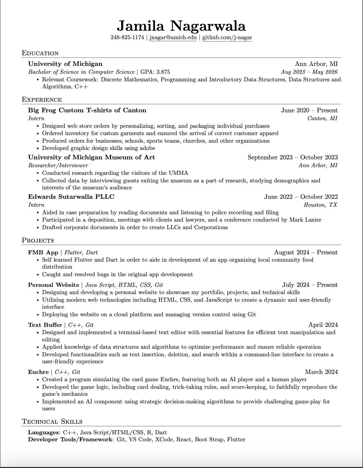Resume - Jamila Nagarwala's Personal Website